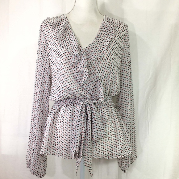 Max Studio | Tops | Max Studio Blouse White Pink Blue Dots Lined J893 ...